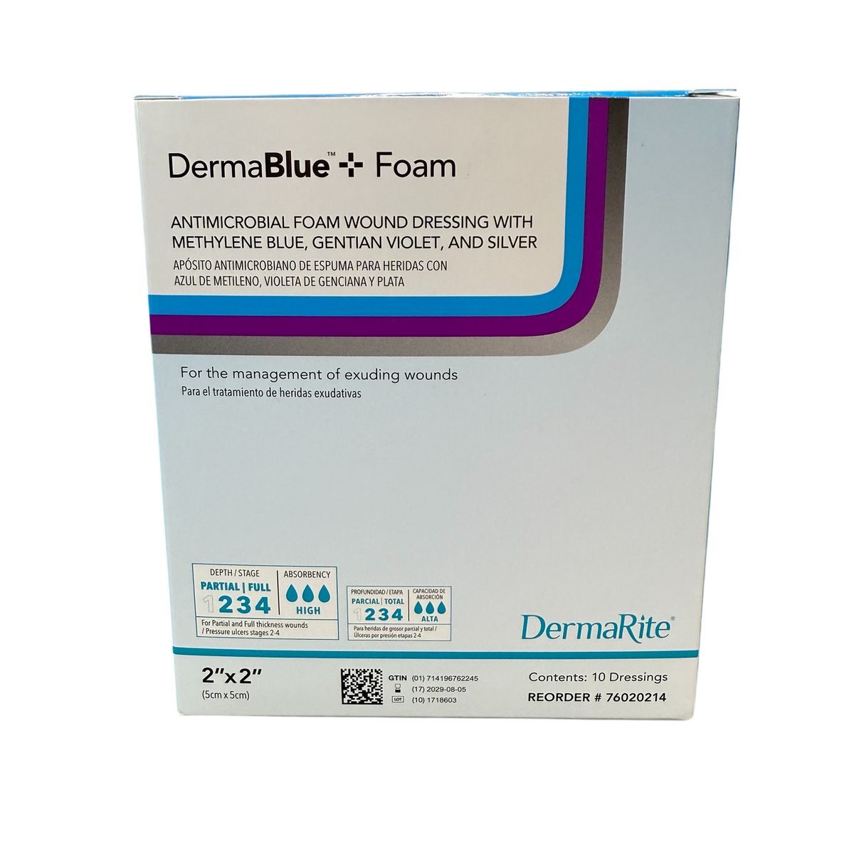 DermaBlue+™ Foam 2x2 Wound Dressing - Box of 10 – MedSurg Express