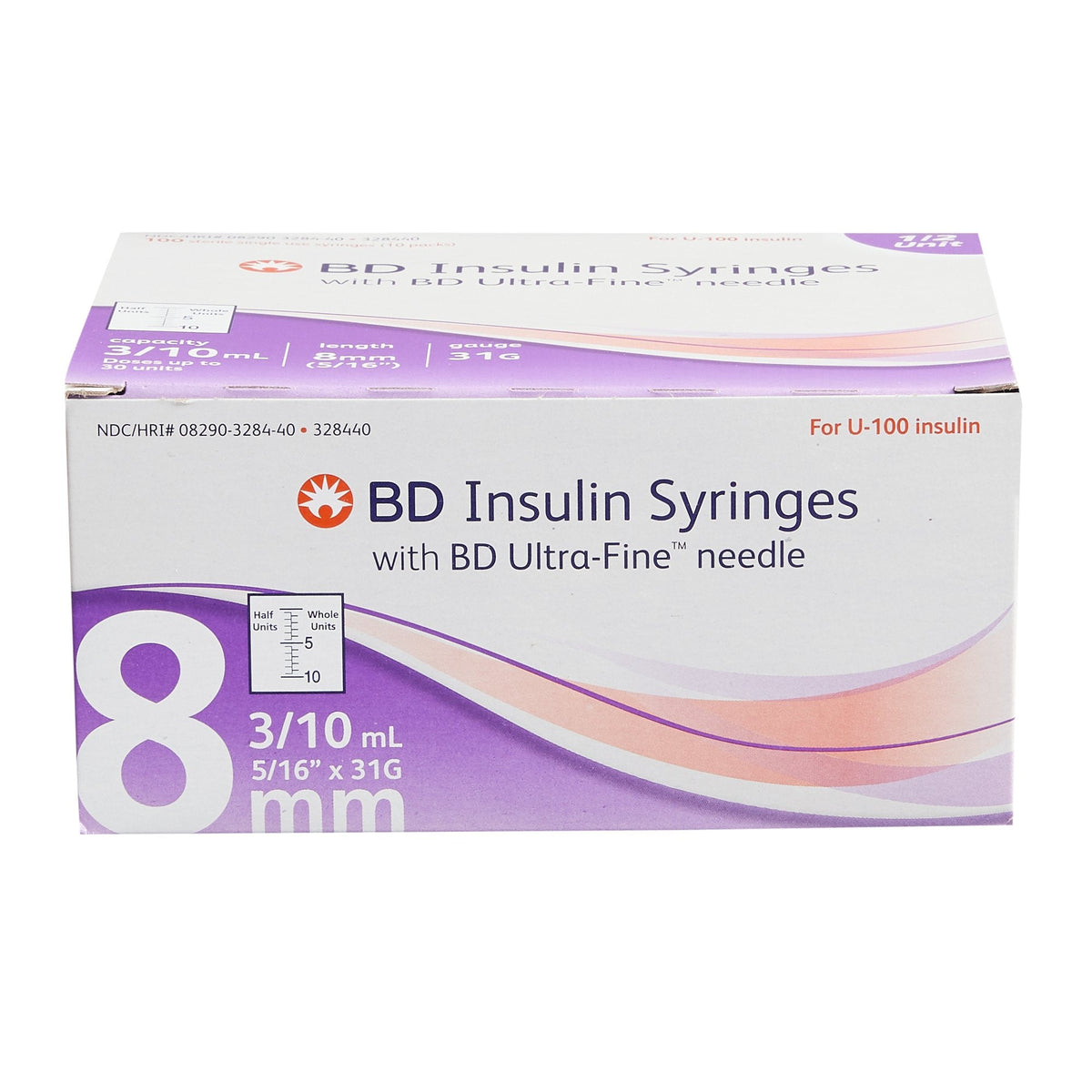 BD 30 Gauge 1/2 Inch Insulin Syringe with Needle Ultra-Fine™ 0.5 mL ...