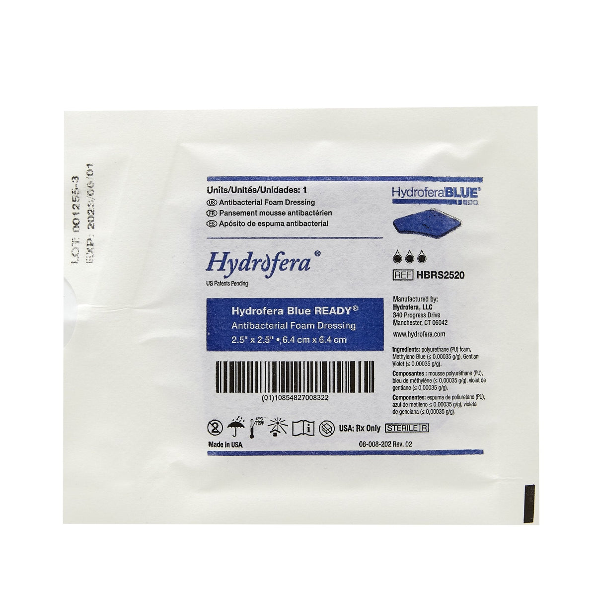 Hydrofera BLUE® Ready Antibacterial Foam Dressing 2 1/2" x 2 1/2 ...